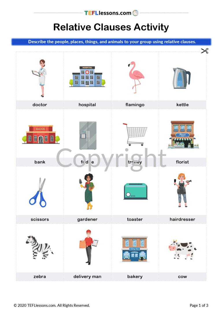 Relative Clauses Activity | TEFLlessons.com | ESL worksheets